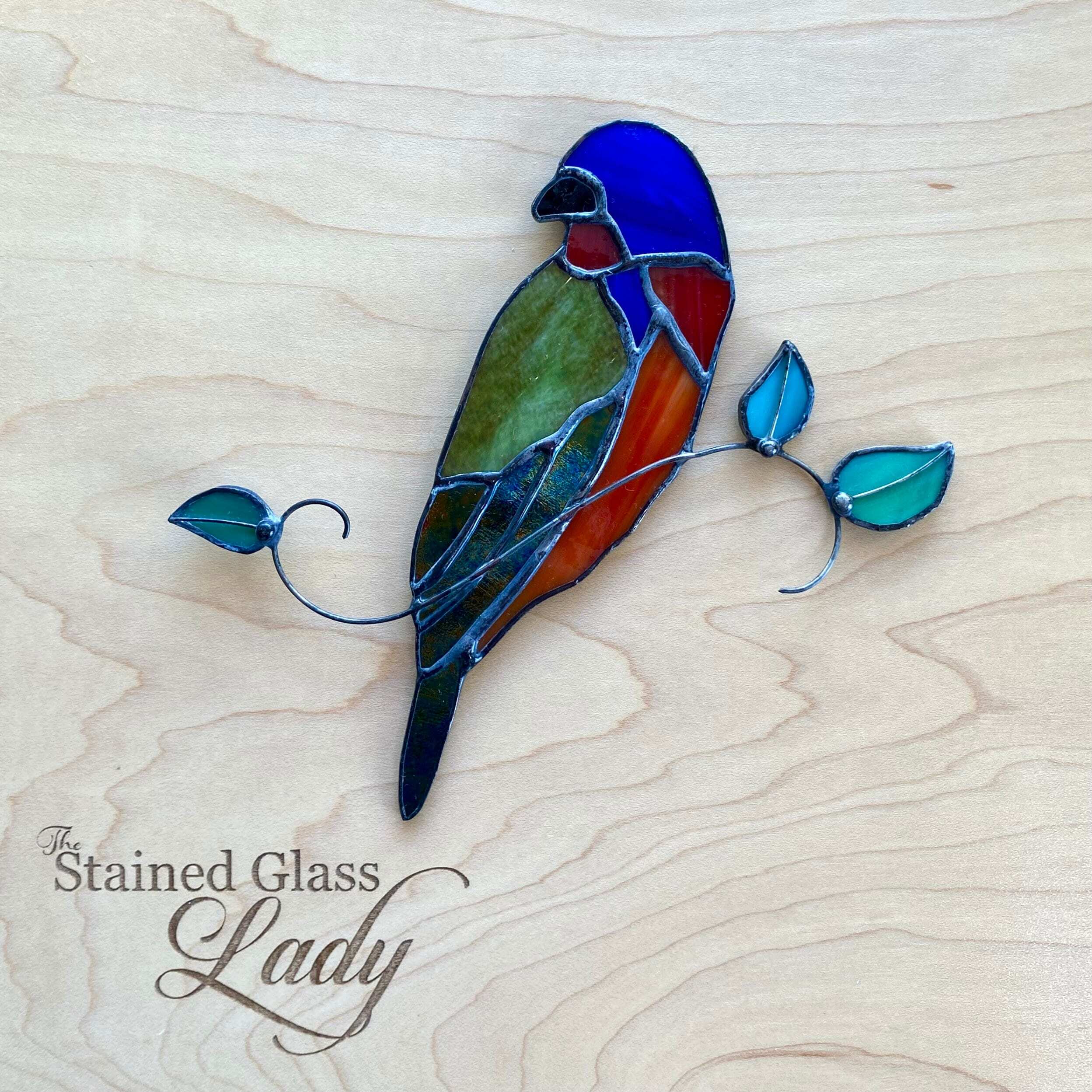 Handcrafted stained glass painted bunting suncatcher, unique home decor ...